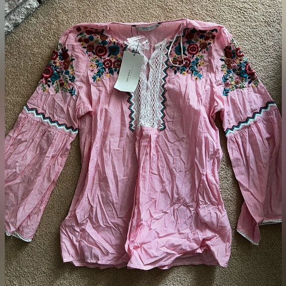 Zara | Tops | Zara Embroidered Blouse | Poshmark